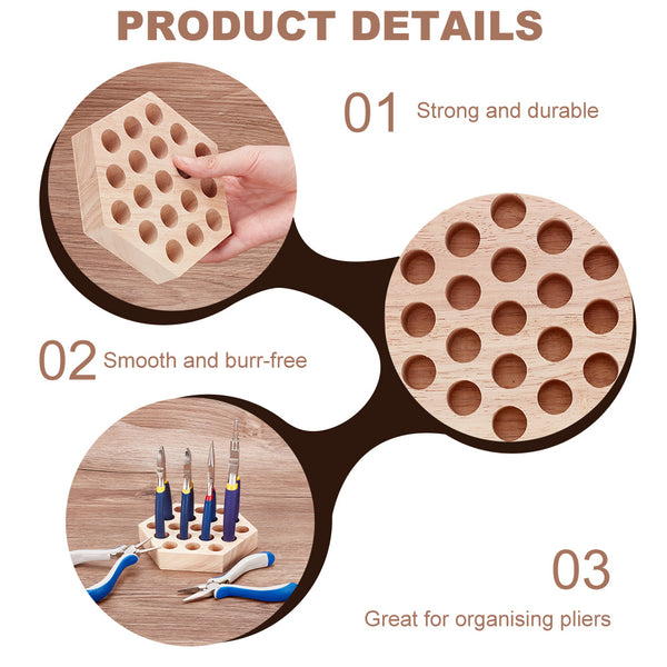 Wood Tongs Organizer Storage Board, 19-hole, Hexagon, 124x143.5x23mm ...