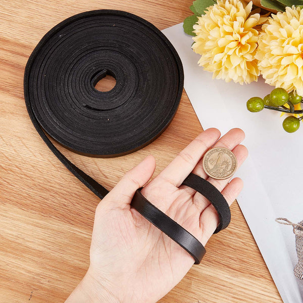 Flat Cowhide Leather Cord, for Jewelry Making, Black, 10.5x3mm – Globleland