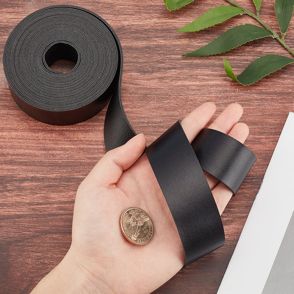 1 Roll PU Leather Cord, Flat, Black, 30x1.8mm, about 3.28 Yards(3m)/Ro ...